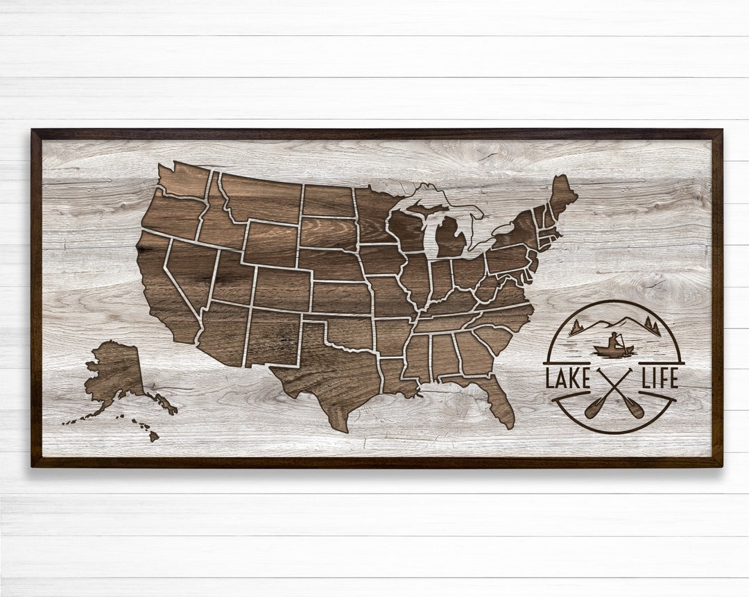 Lake Cabin Map, Framed Canvas Wrapped Map, Canoing Map, Fishing Map ...