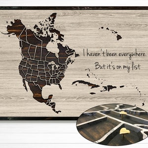 North America Push Pin Map Wall Art Carved Wood Map Caribbean Islands ...