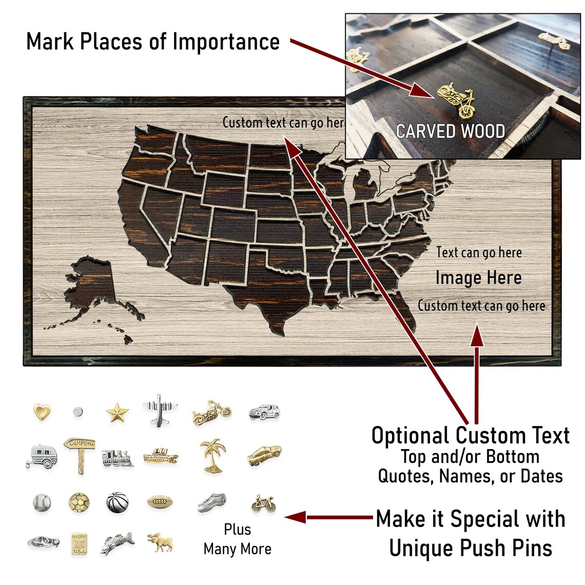 Motorcycle Road Trip Map Picture Push Pin Map US Map to - Etsy