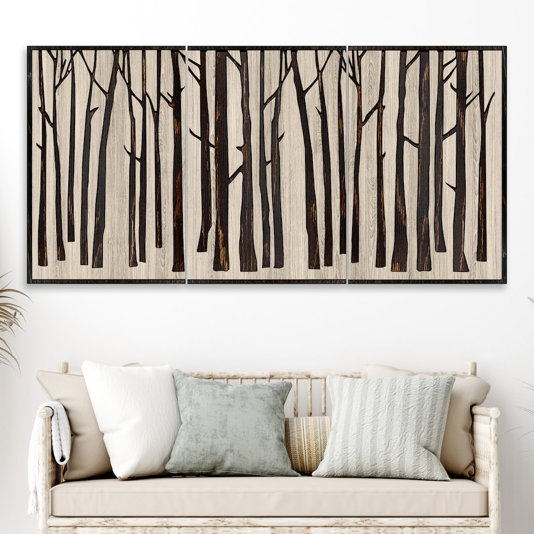 Large Wood Wall Art - Carved Aspen Tree Art - Birch Tree Art - Cabin ...