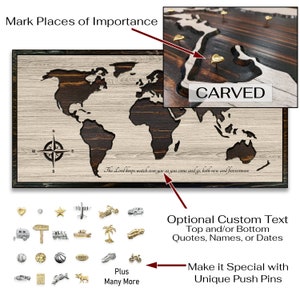 Golf Map | Push Pin World Map Picture | Carved Wood | Personalize ...