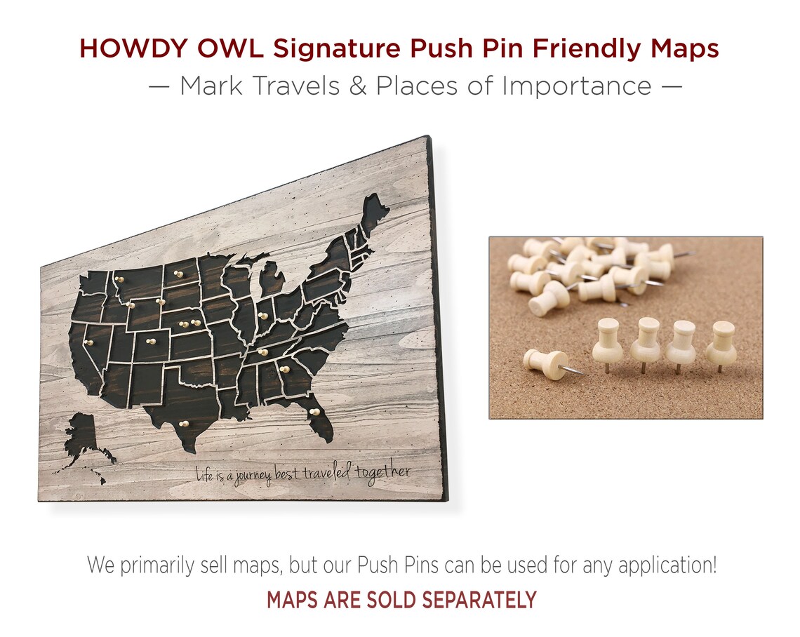 Wood Travel Push Pins Sturdy Map Markers Simple Wooden - Etsy