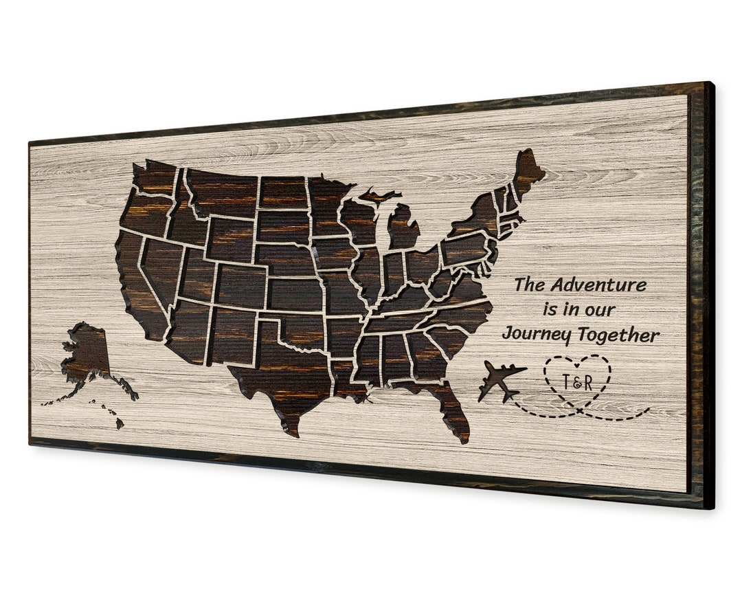 Travel Map for Couples, Mark Vacation Destinations, US Map Art, Rustic ...