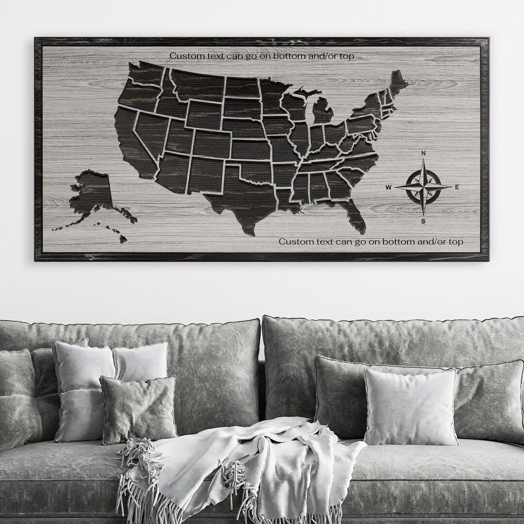 Wood Travel Map With Compass - Use Push Pins to Mark Locations ...