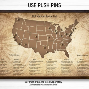 Baseball Push Pin Map | Bucket List Ball Parks | Canvas Map With Cork ...