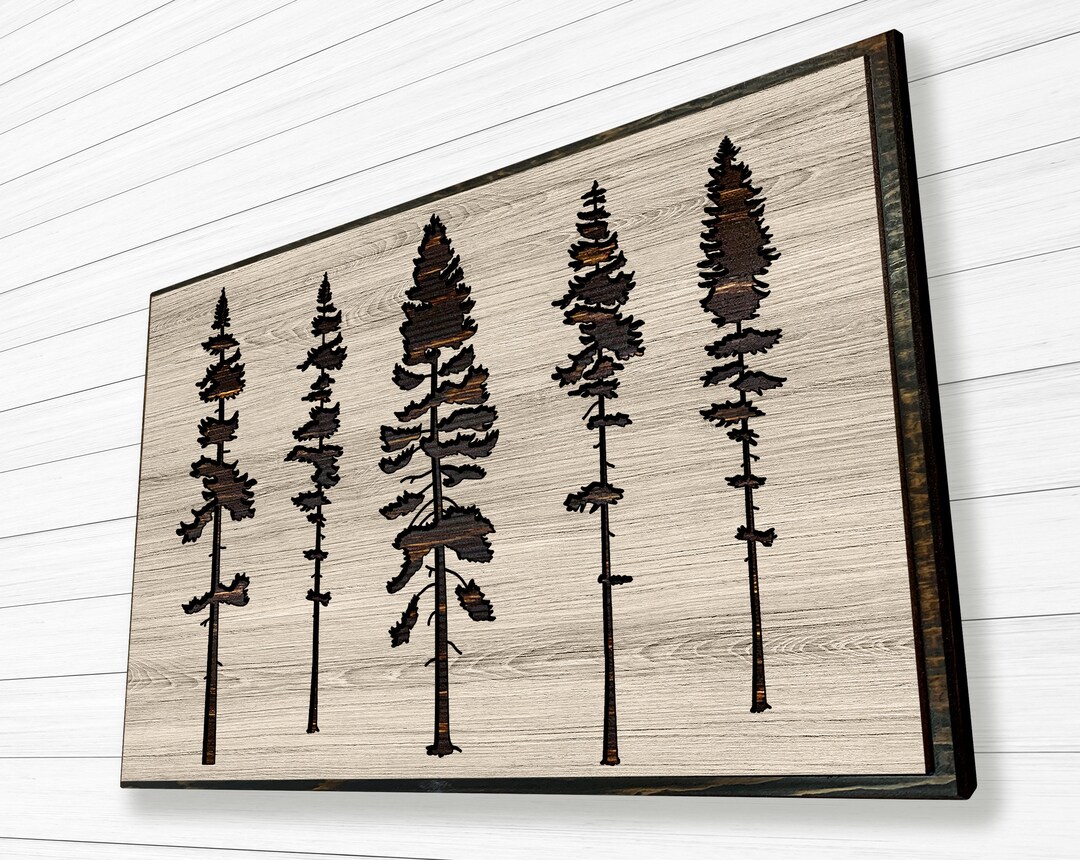Carved Pine Tree Scene Art Evergreen Trees Sequoia Trees 3D Wood Wall ...