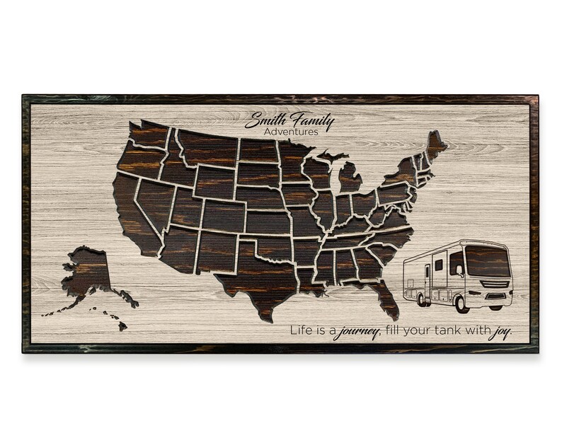 RV Travel Map Carved Wood US Map With Camper Motor Home Wall - Etsy