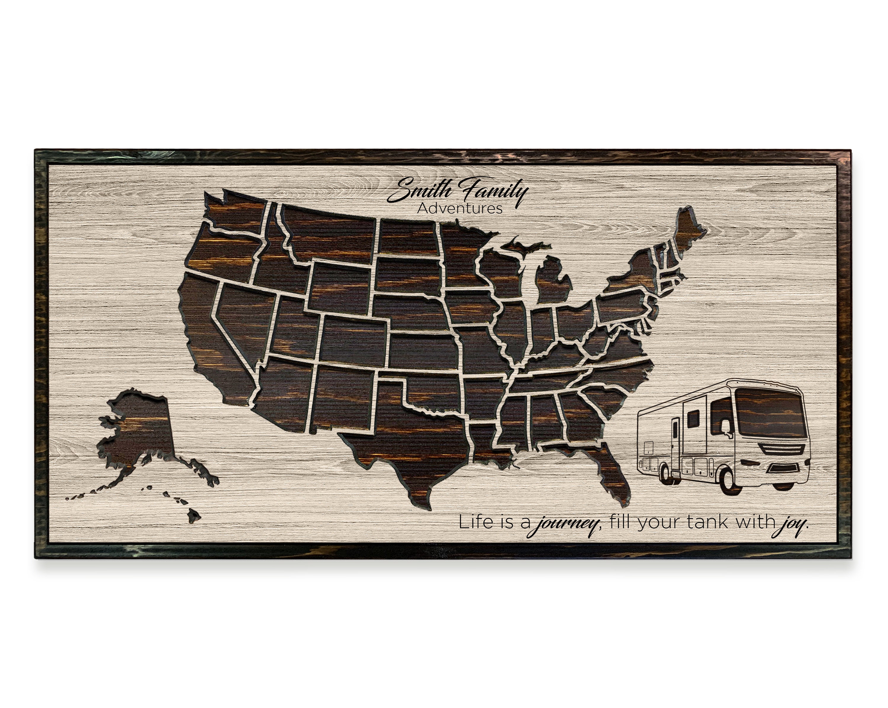 RV Travel Map Carved Wood US Map With Camper Motor Home Wall - Etsy