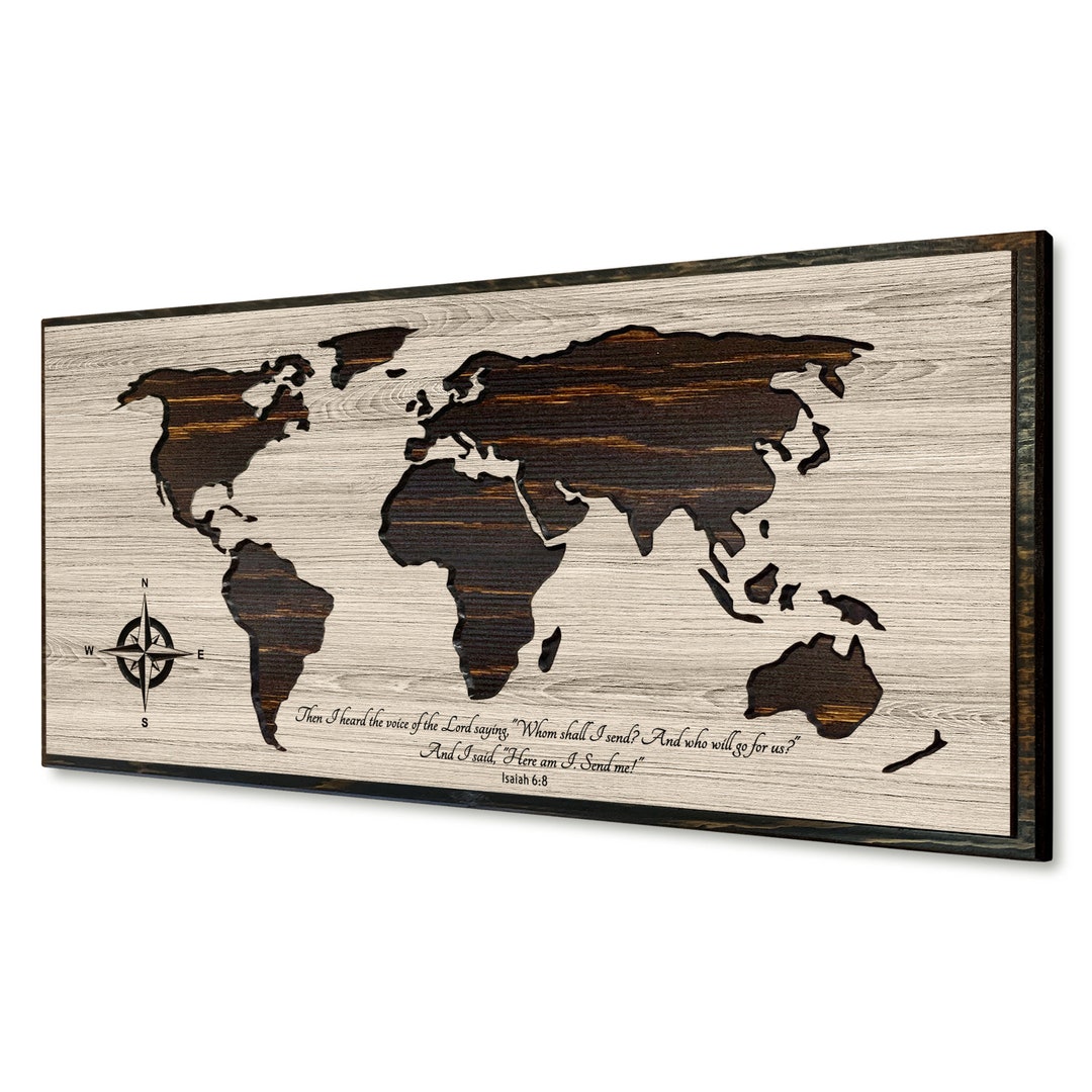 Isaiah 6:8, Christian World Map Art, Inspirational Wall Decor, Biblical ...