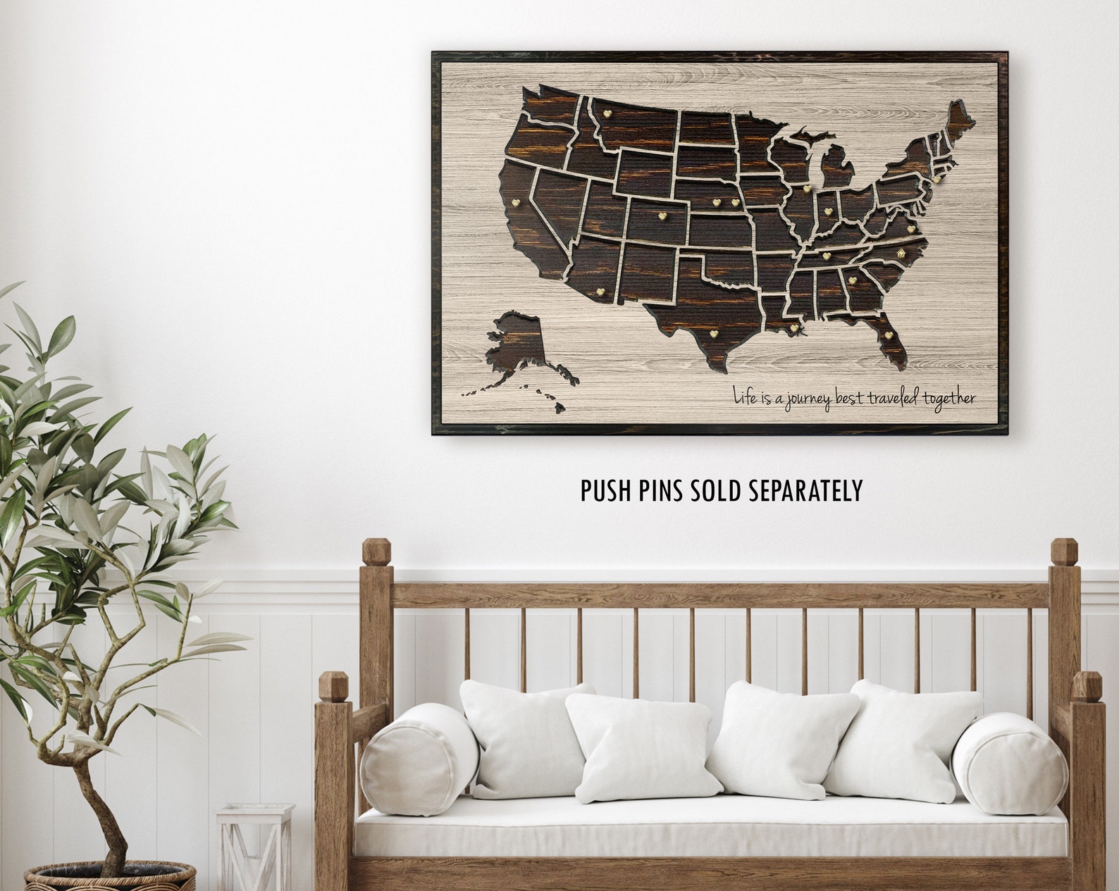 US Push Pin Map US Map Wall Art US Travel Map to Mark Locations Custom ...
