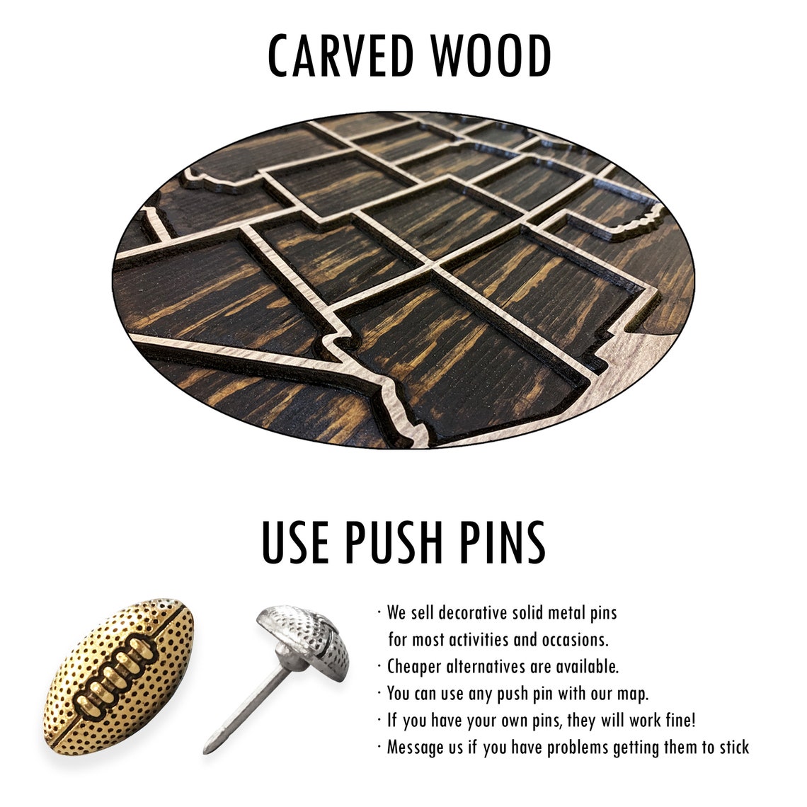 Football Push Pin Map Track Stadium Travels Carved US Tour - Etsy