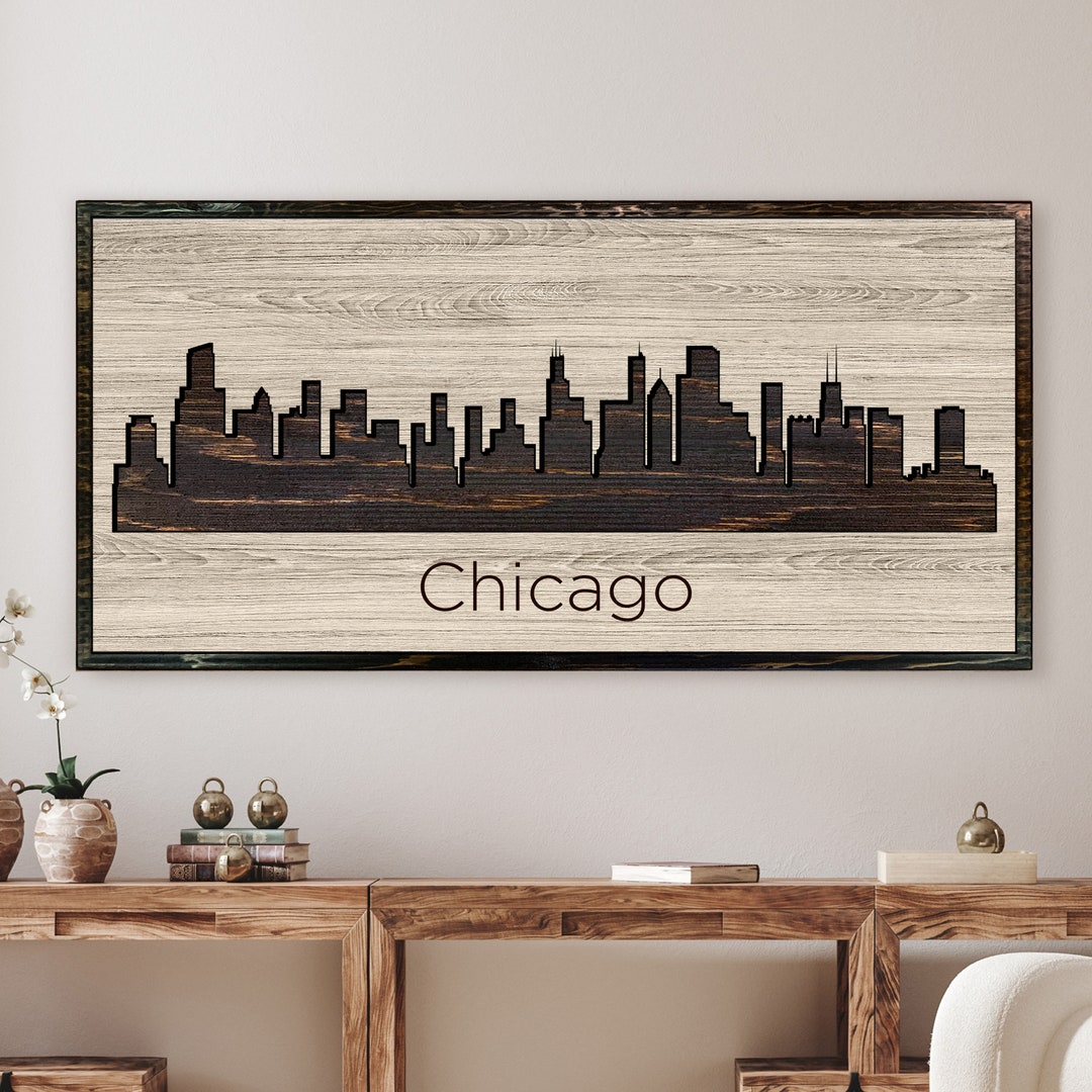Chicago Illinois Skyline Wood Wall Art - Carved and Handcrafted ...