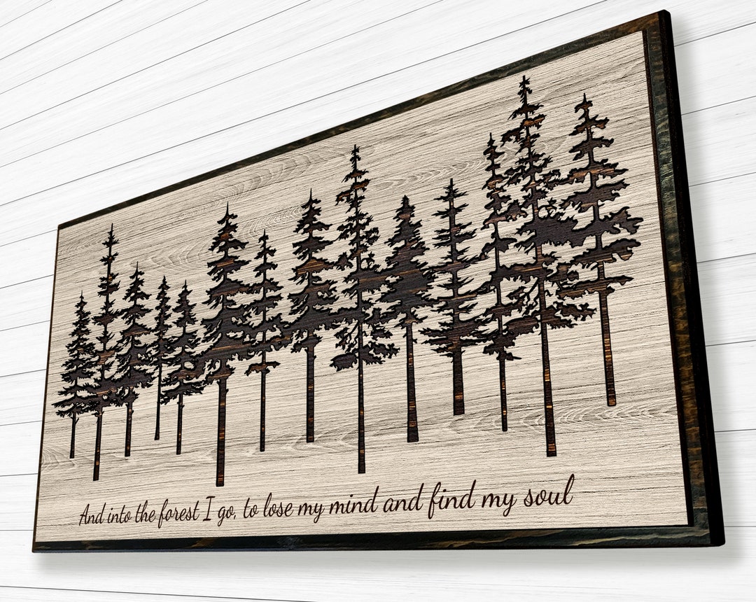 Carved Pine Tree Scene Art Evergreen Trees Mountain Art - Etsy