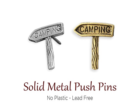 Unique Gold & Silver Camping Post Push Pins Campground Sign | Etsy