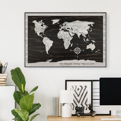 Carved World Map Family Wall Decor Customize Country Lines - Etsy