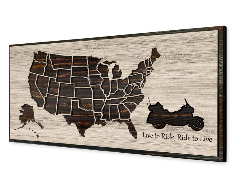 Motorcycle Travel Map Carved Into Wood Push Pin Friendly | Etsy