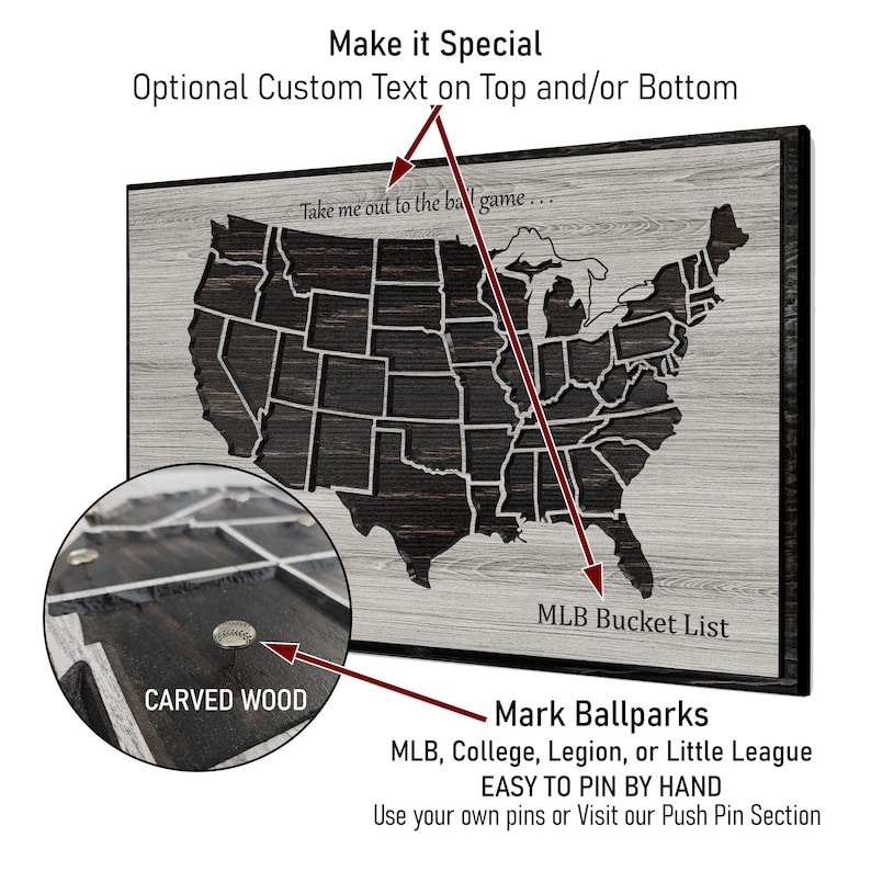 Baseball Bucket List Map - US Push Pin Map - Mark Baseball Stadiums ...