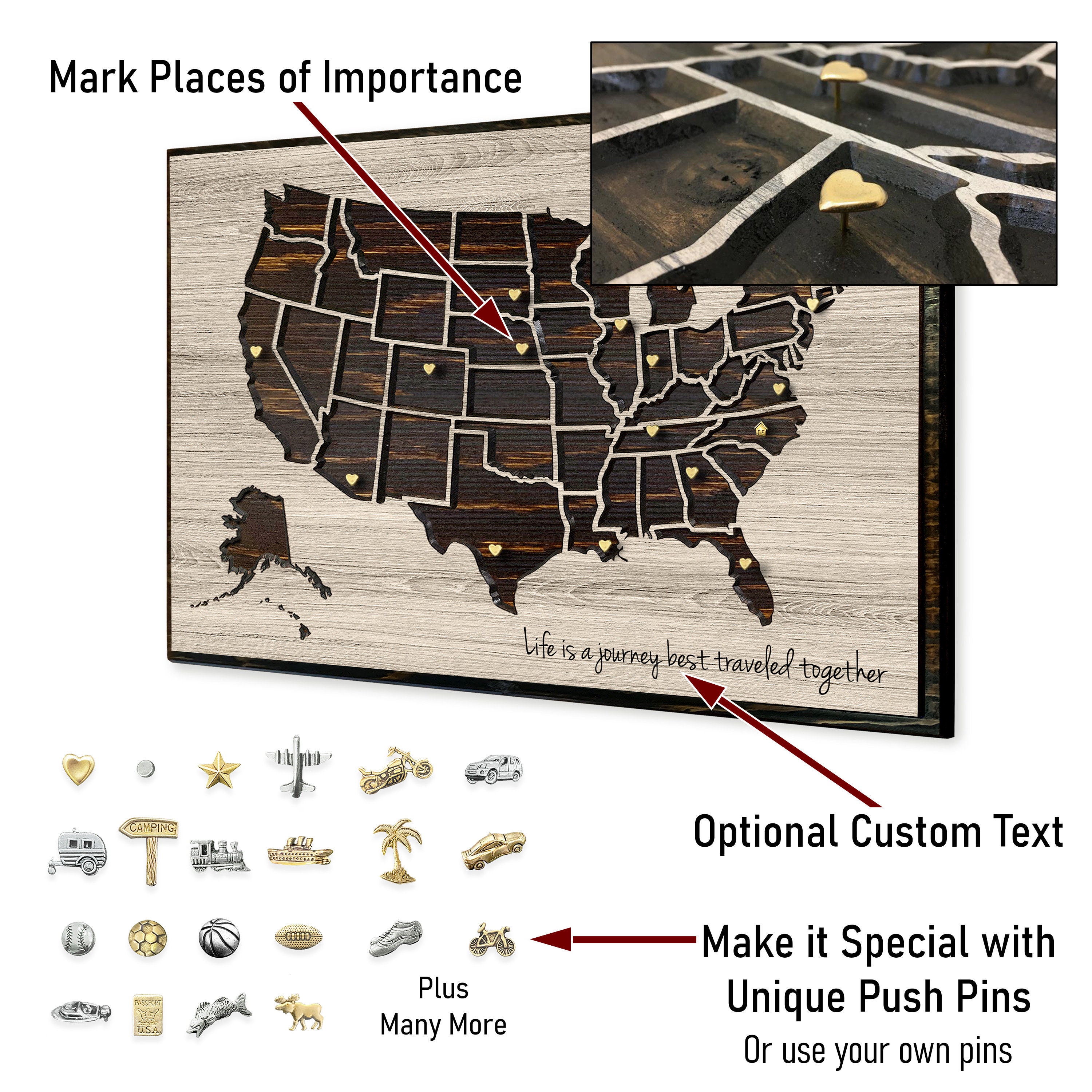 Push Pin Map Adventure Awaits Map to Mark Travels Travel - Etsy