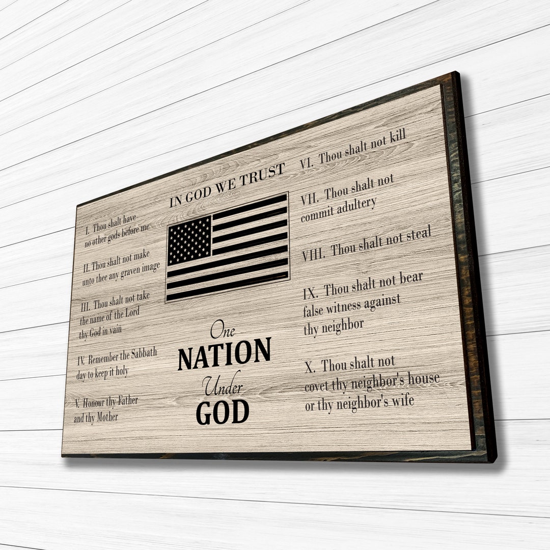 American Flag & 10 Commandments Wood Wall Art - Carved Spiritual and ...