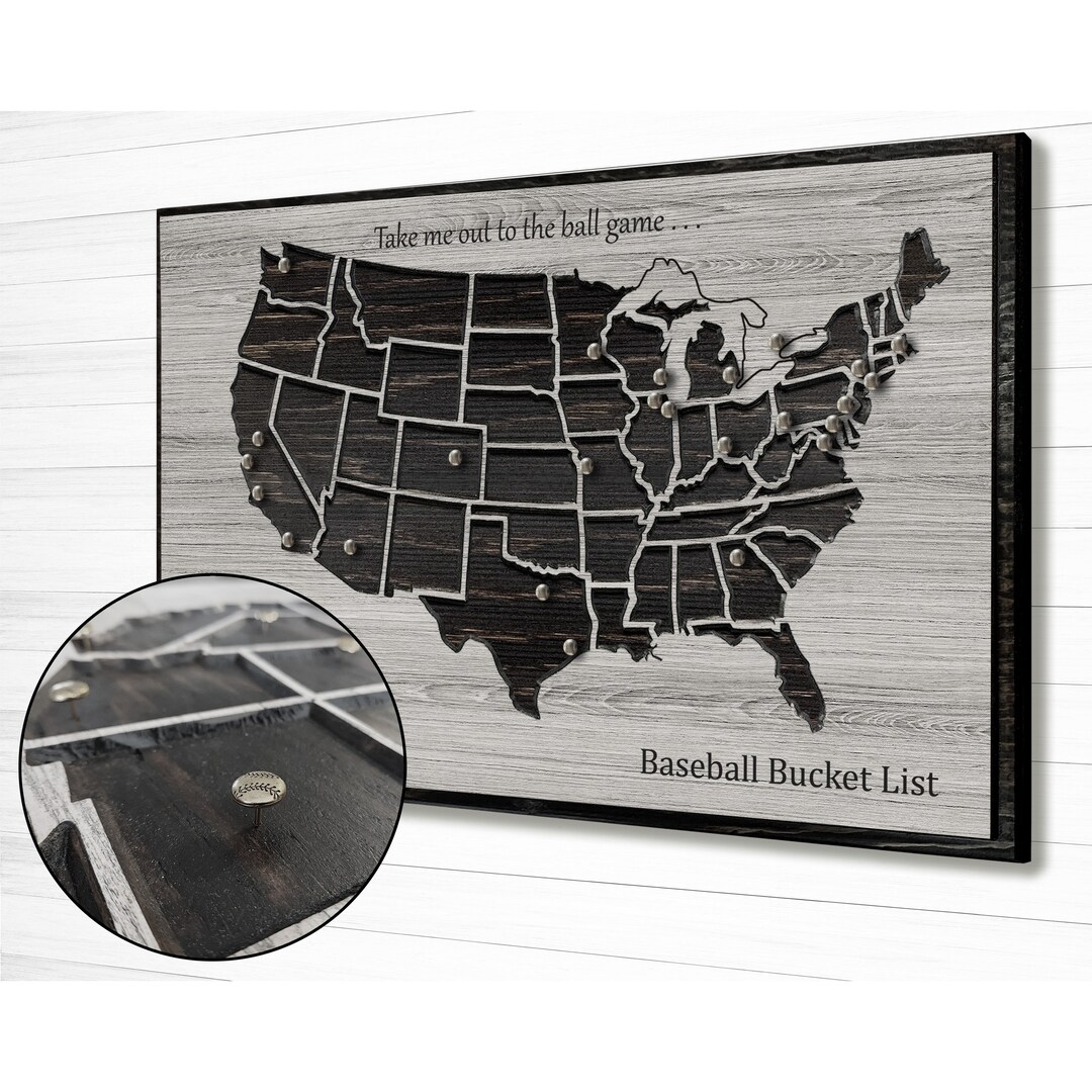 Baseball Bucket List Map - US Push Pin Map - Mark Baseball Stadiums ...