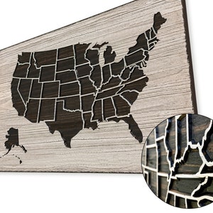 US Map wall art carved into solid wood to hang on wall in home | Etsy