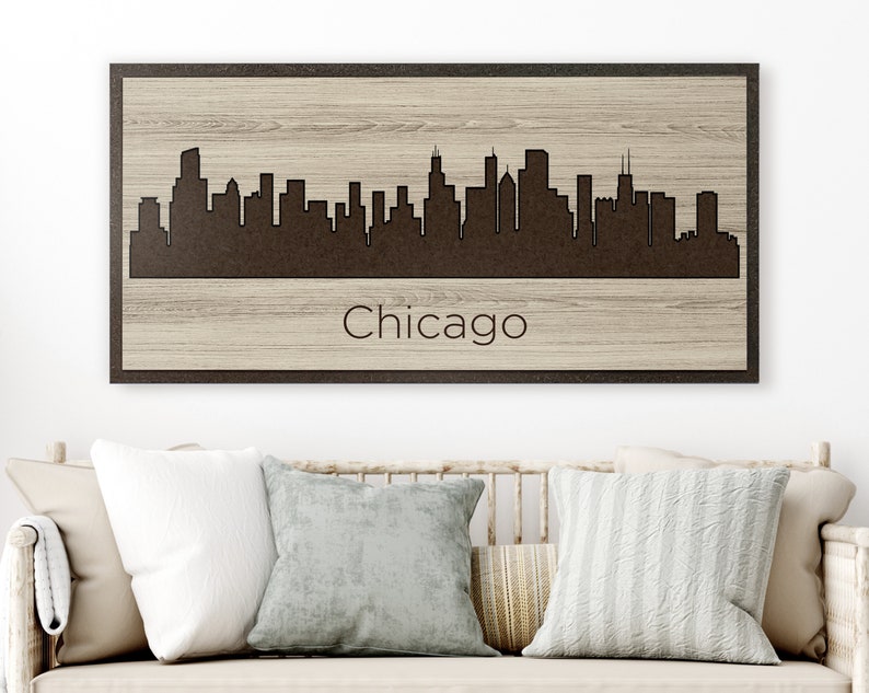 Chicago Illinois Skyline Wood Wall Art Home Wall Decor Carved - Etsy