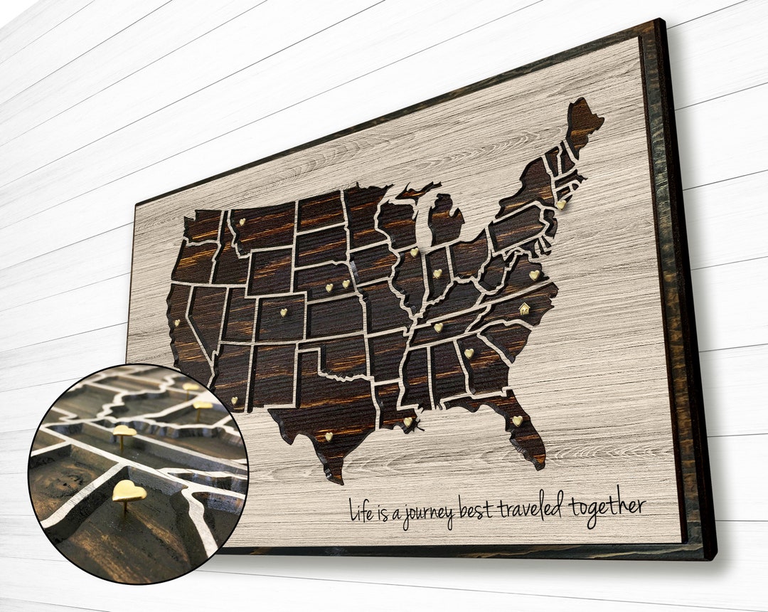 Push Pin Map of the United States Customized Text US Map to - Etsy