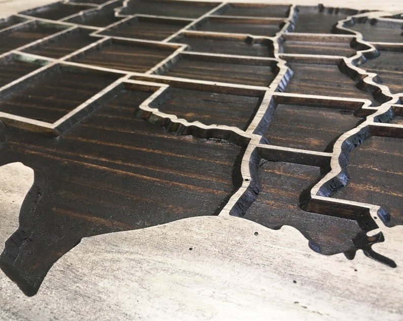 US Map wall art carved into solid wood to hang on wall in home | Etsy