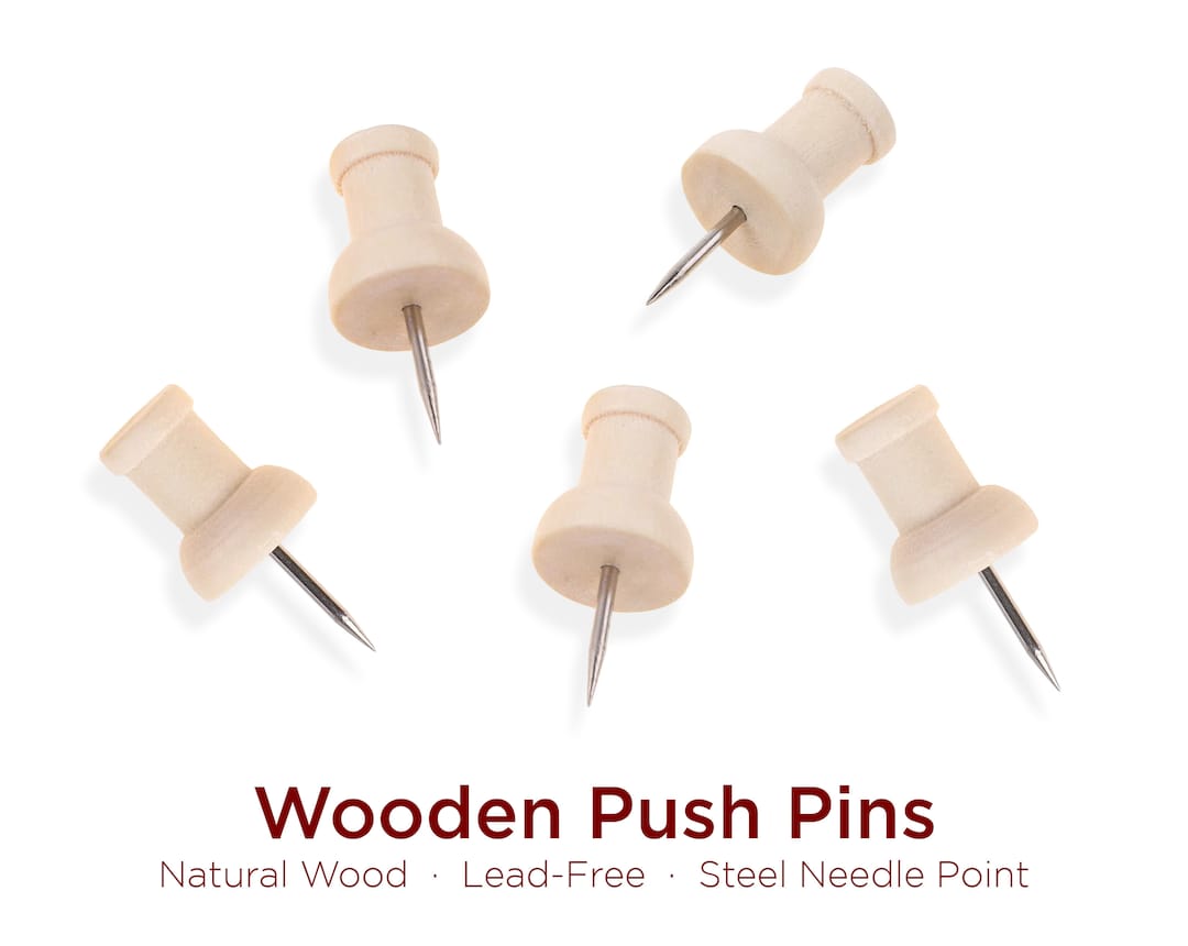 Wooden Push Pins, Minimalistic Travel Markers, Wood Thumb Tack for Cork ...