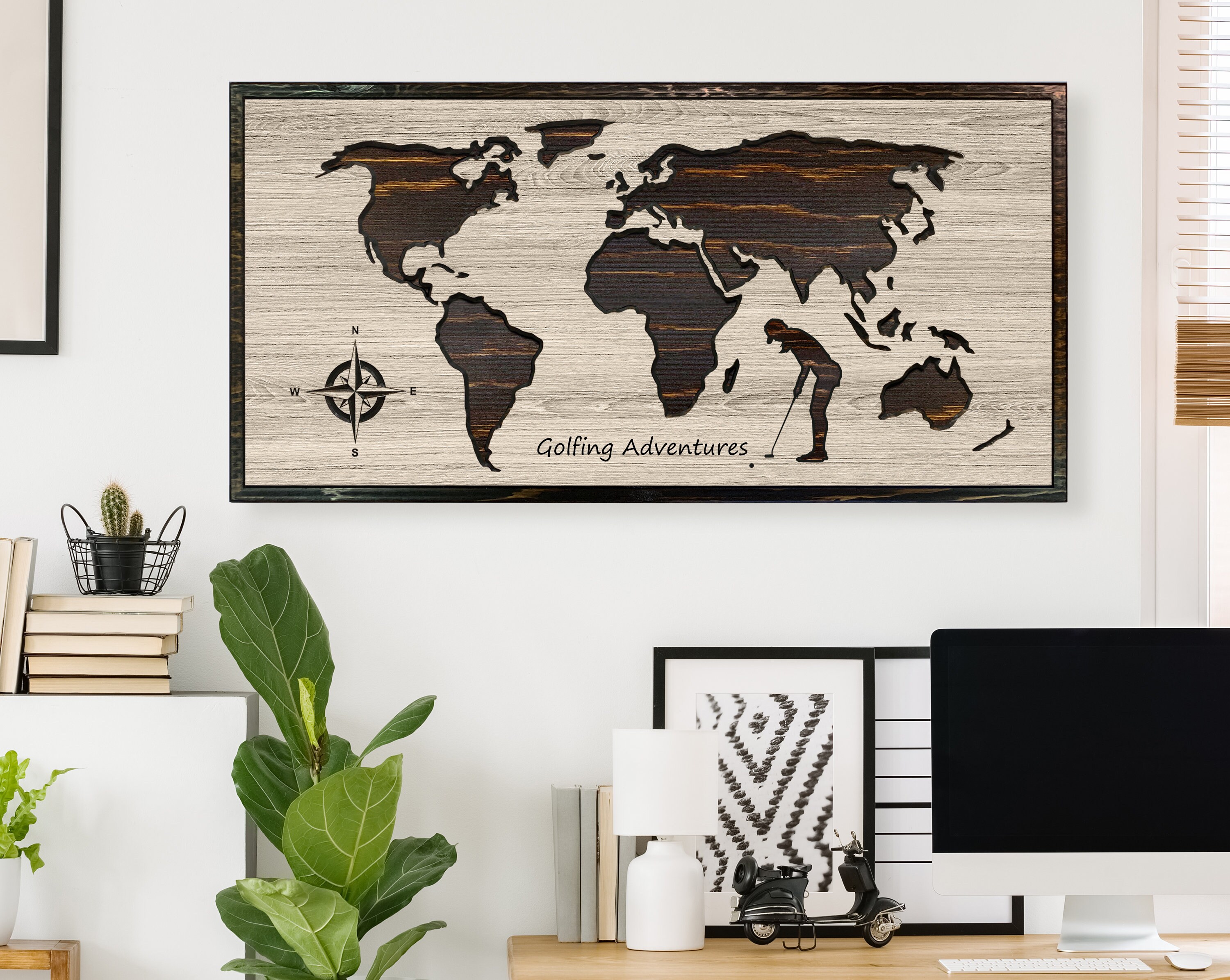 Golf Map Push Pin World Map Picture Carved Wood or Framed | Etsy