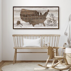 US Bicycle Map, Framed Canvas Wrapped Map, Map for Cyclists, 50 States ...