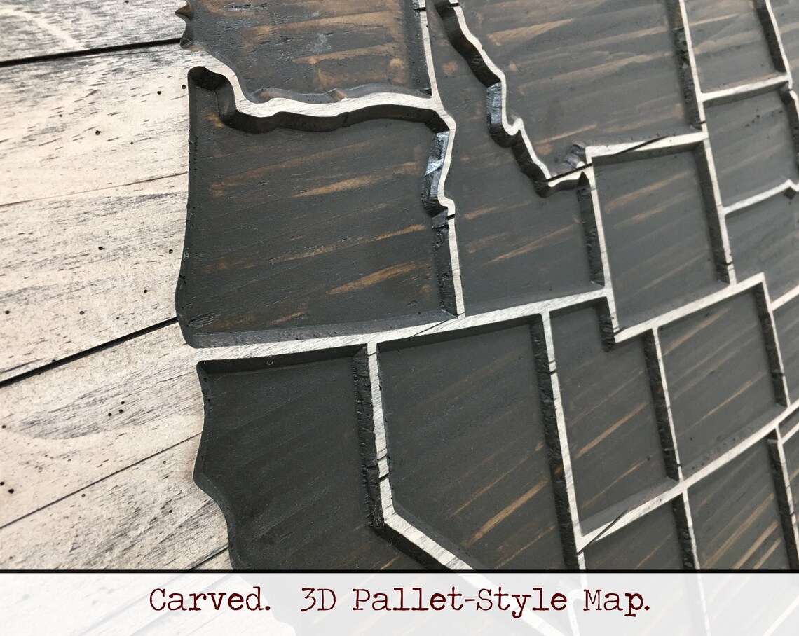 Pallet Style Map Woodworking US Map Carved Wooden Map | Etsy