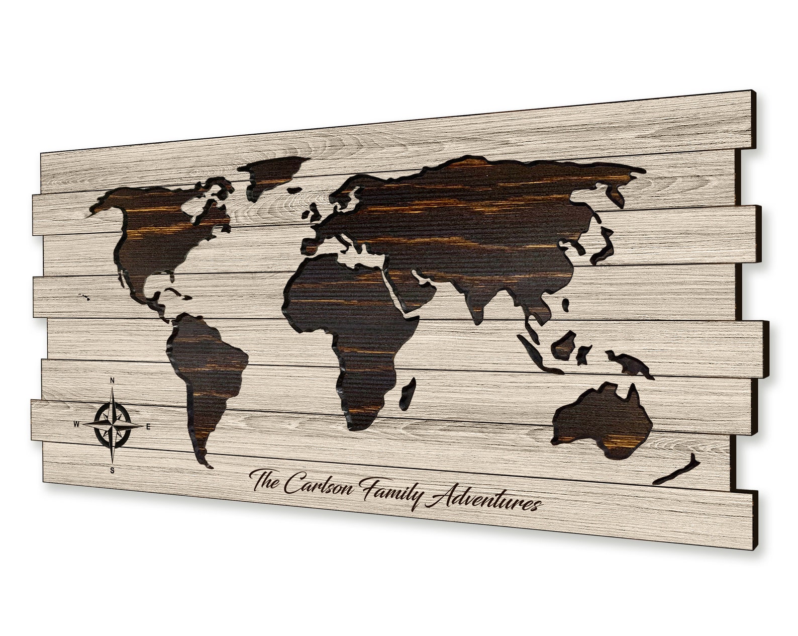 LARGE Carved Wooden World Map Pallet Style, Not All Those Who Wander ...