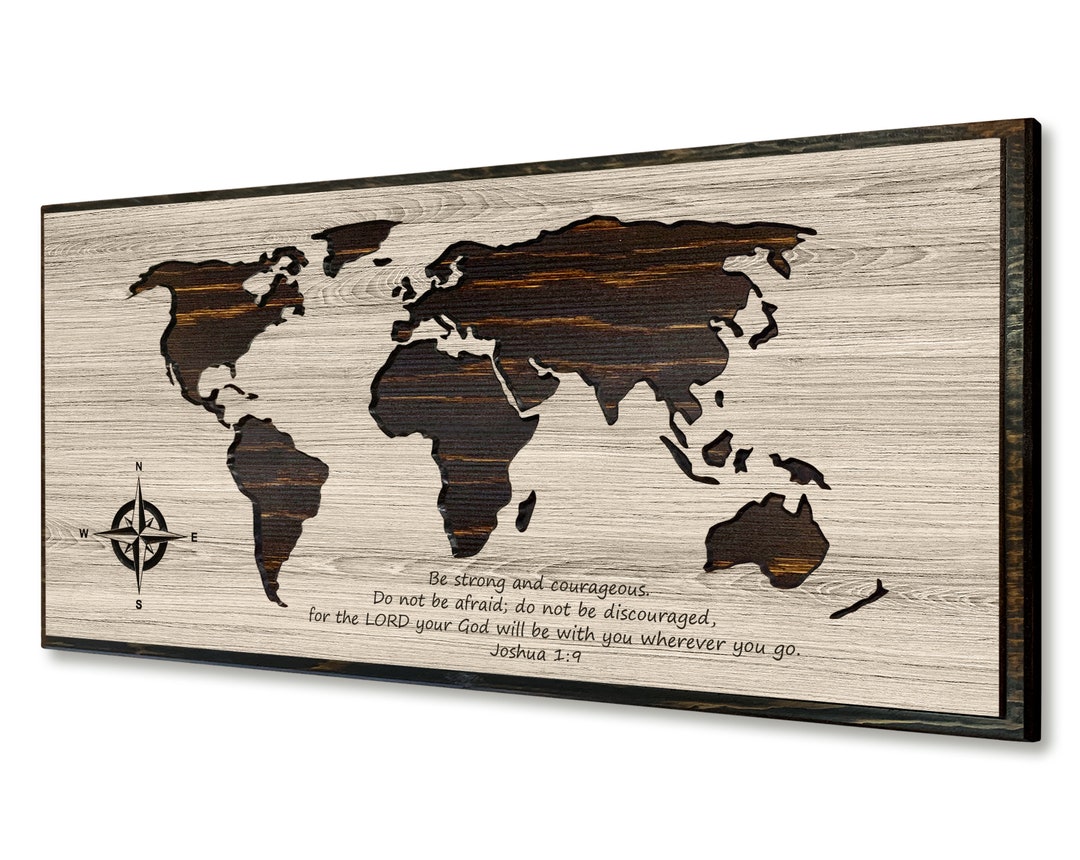 Joshua 1:9, Christian World Map Art, Religious Wall Decor, Biblical ...