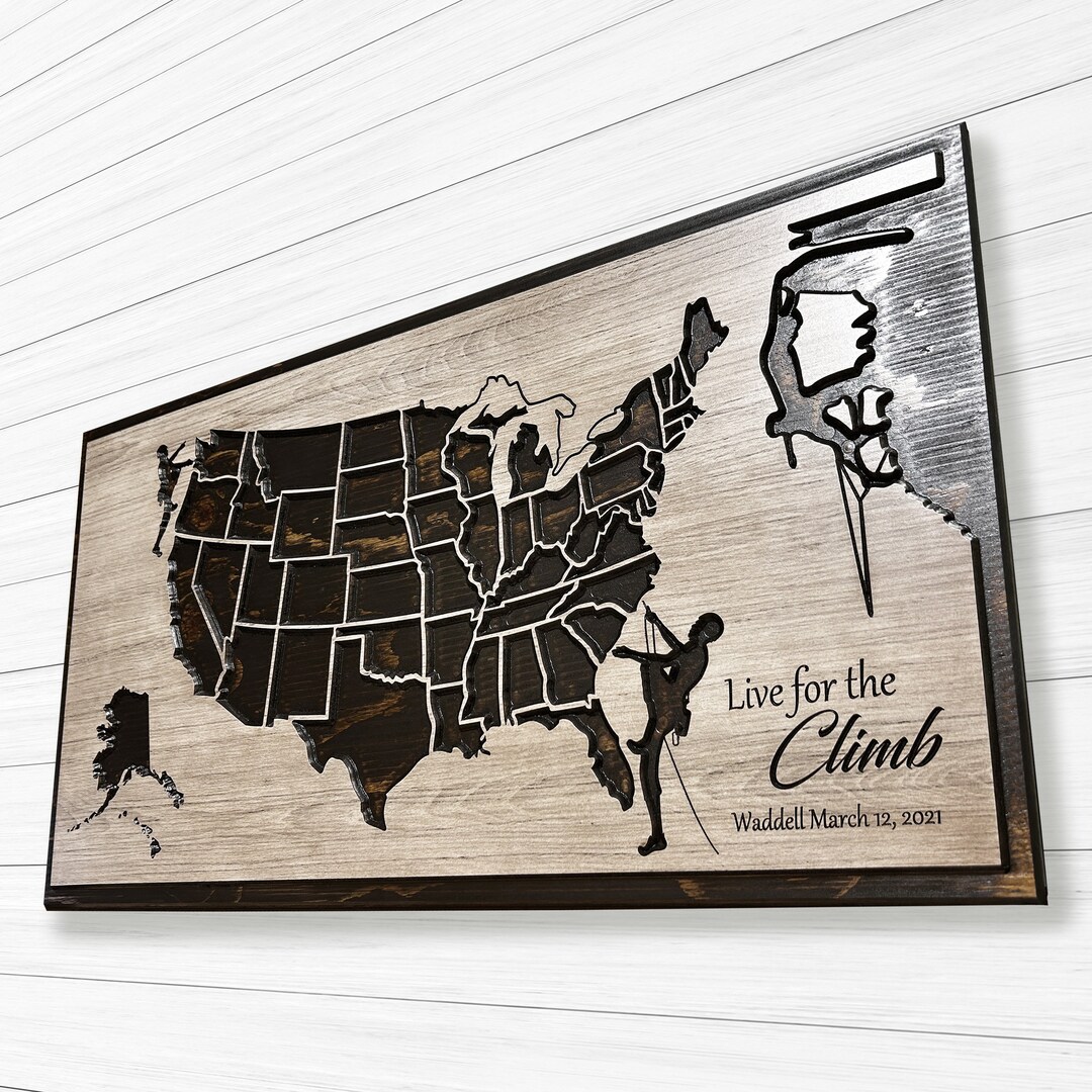 Rock Climber Gift Idea US Push Pin Map to Mark Rock Climbing Adventures ...