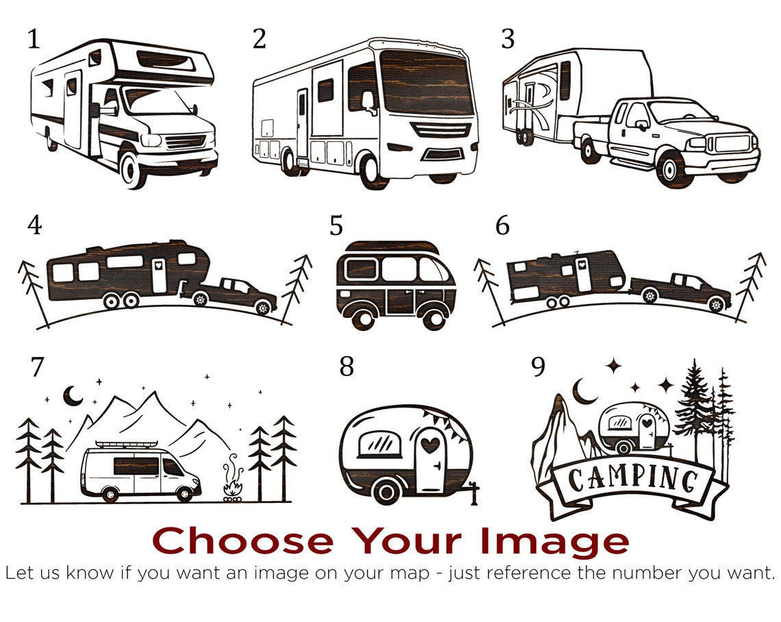 RV Travel Map Carved Wood US Map With Camper Motor Home Wall - Etsy