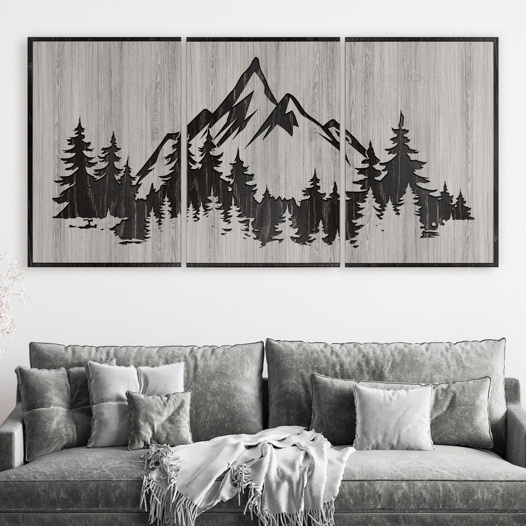 Carved Mountain Wood Wall Art - Cabin Wall Decor - Nature and Tree Art ...