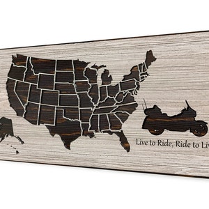 Motorcycle Travel Map carved into wood push pin friendly | Etsy