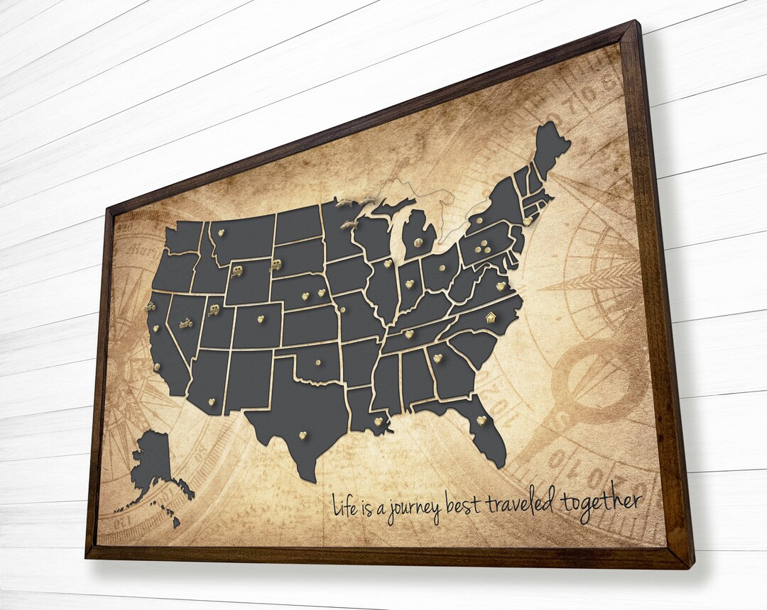 US Map Art | Home Wall Decor | Push Pin Map | Canvas Cork US Map ...