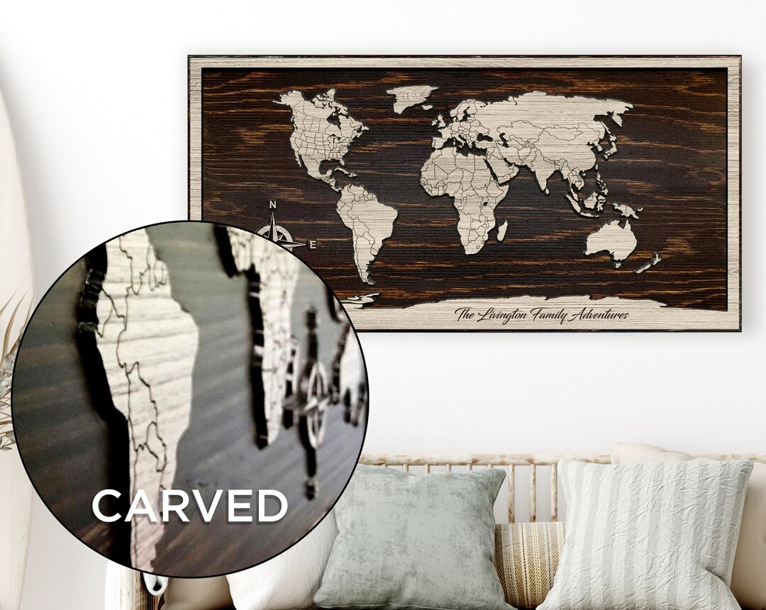 World Map Wall Art - Push Pin Travel Map - Custom World Map - Map of ...