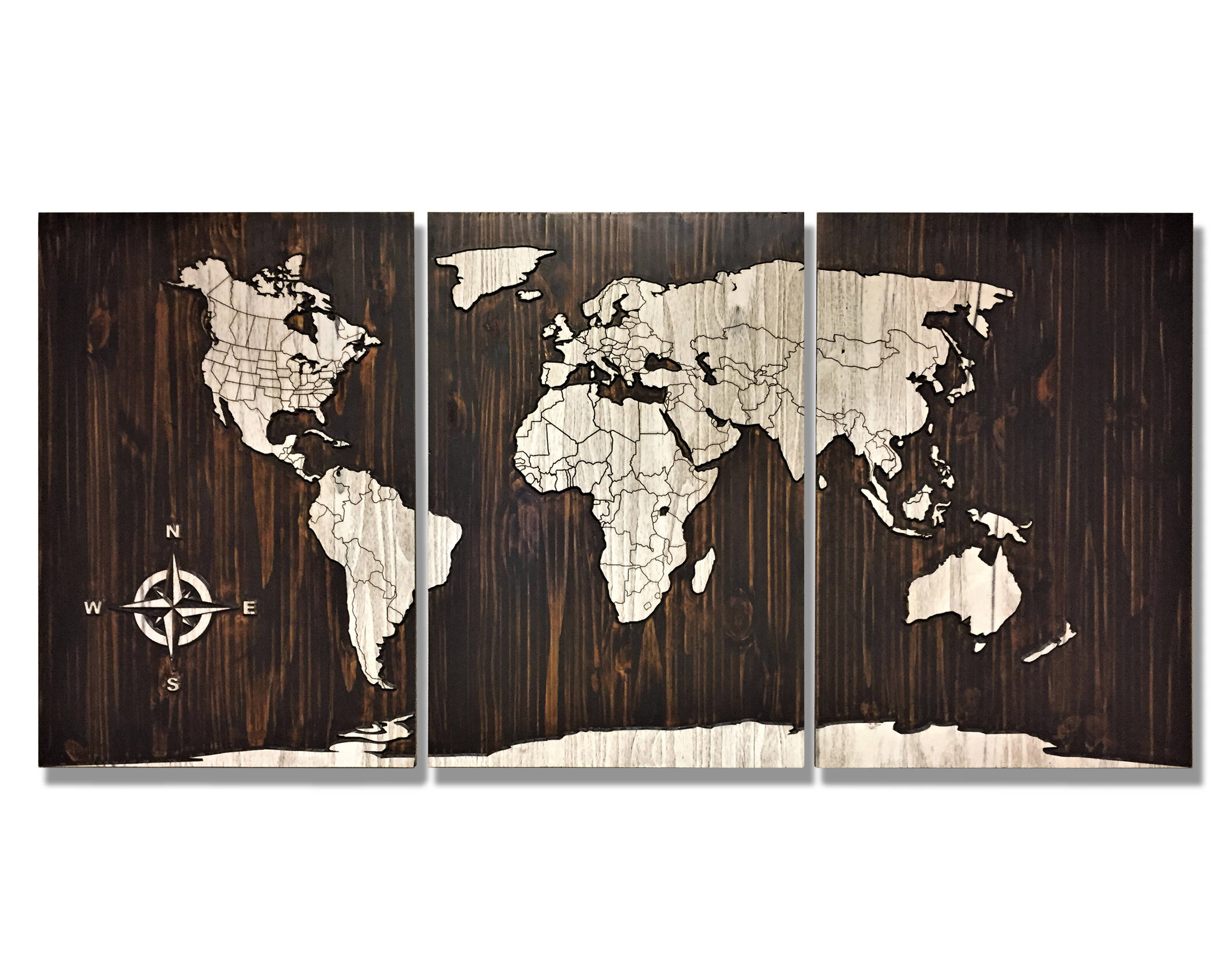 Unique World Map Wall Art Wood Home or Office Decor | Etsy