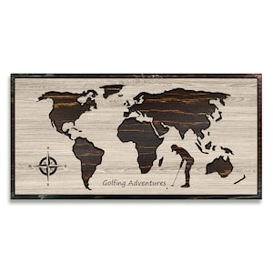 Golf Map | Push Pin World Map Picture | Carved Wood | Personalize ...