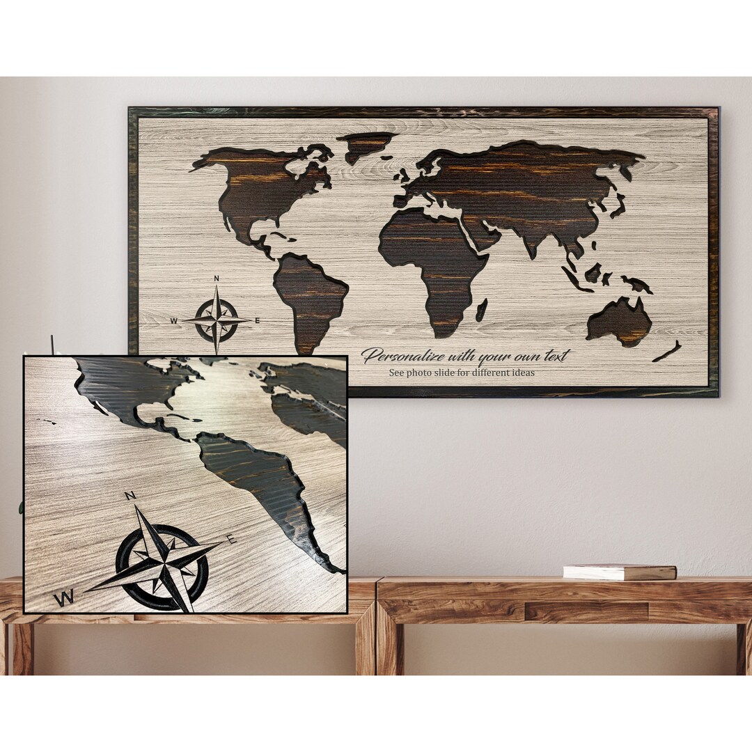World Map Wood Wall Art - Use Push Pins to Mark Travels - Excellent ...
