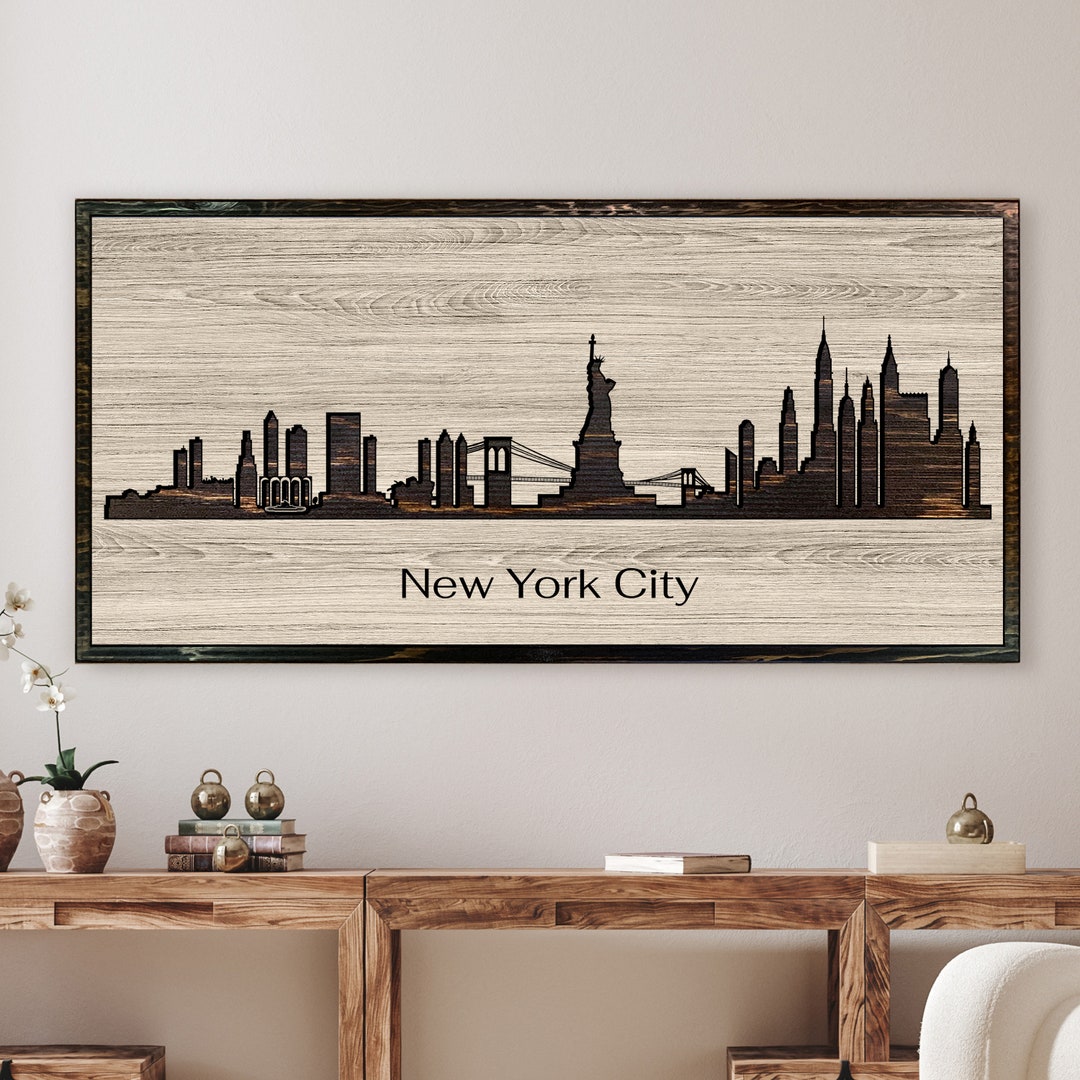 New York City Skyline Wood Wall Art - Carved and Handcrafted ...