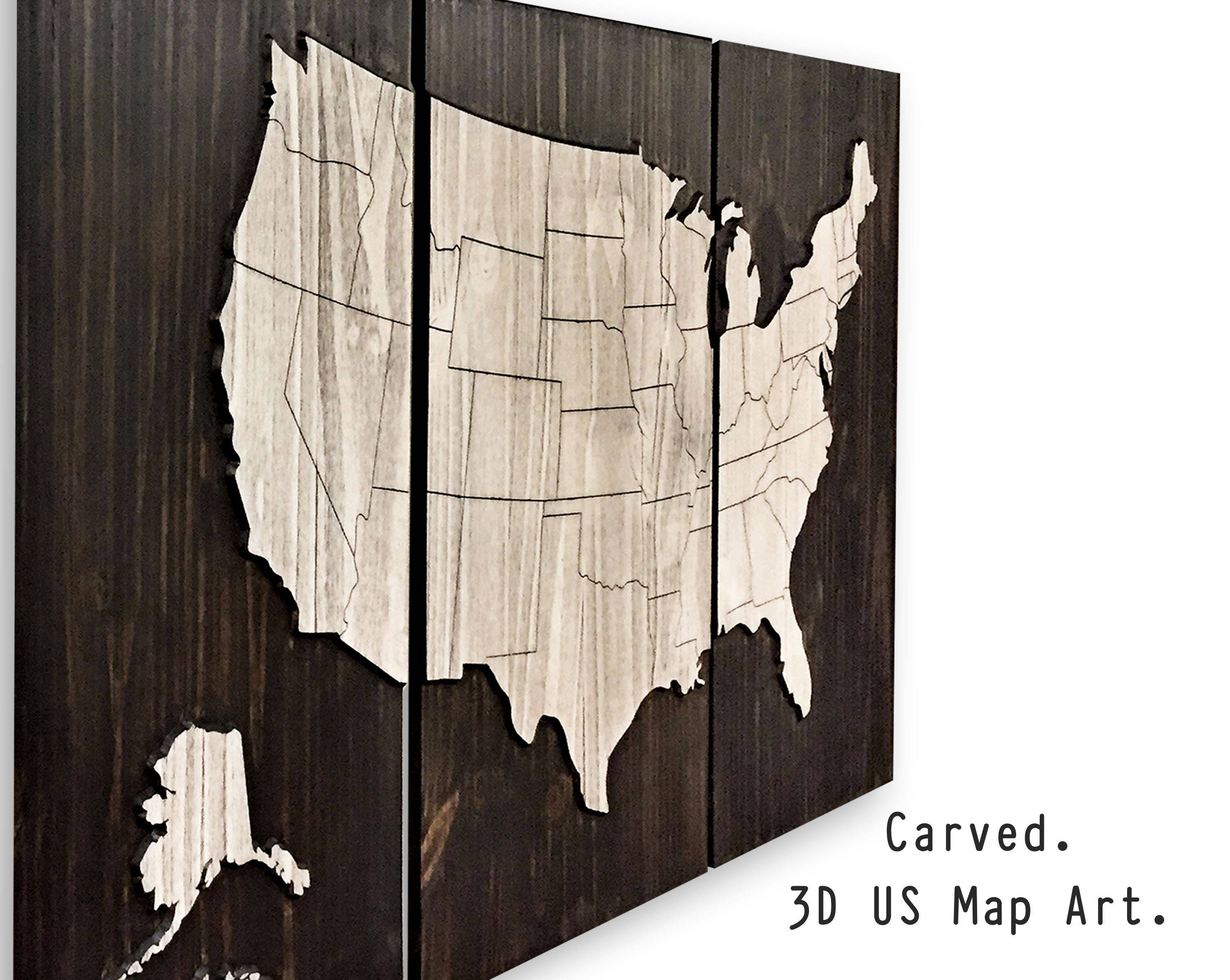Map of United States US Map Art Carved 3D Wall Decor USA | Etsy