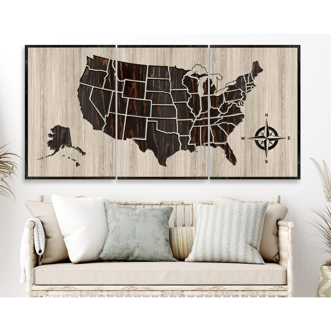 Big US Map Wood Wall Art - US Push Pin Map to Mark Travels - US Map Art ...