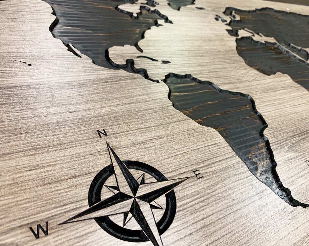 Push Pin Map - World Map Wall Art - Carved Wooden Map - Custom Text ...