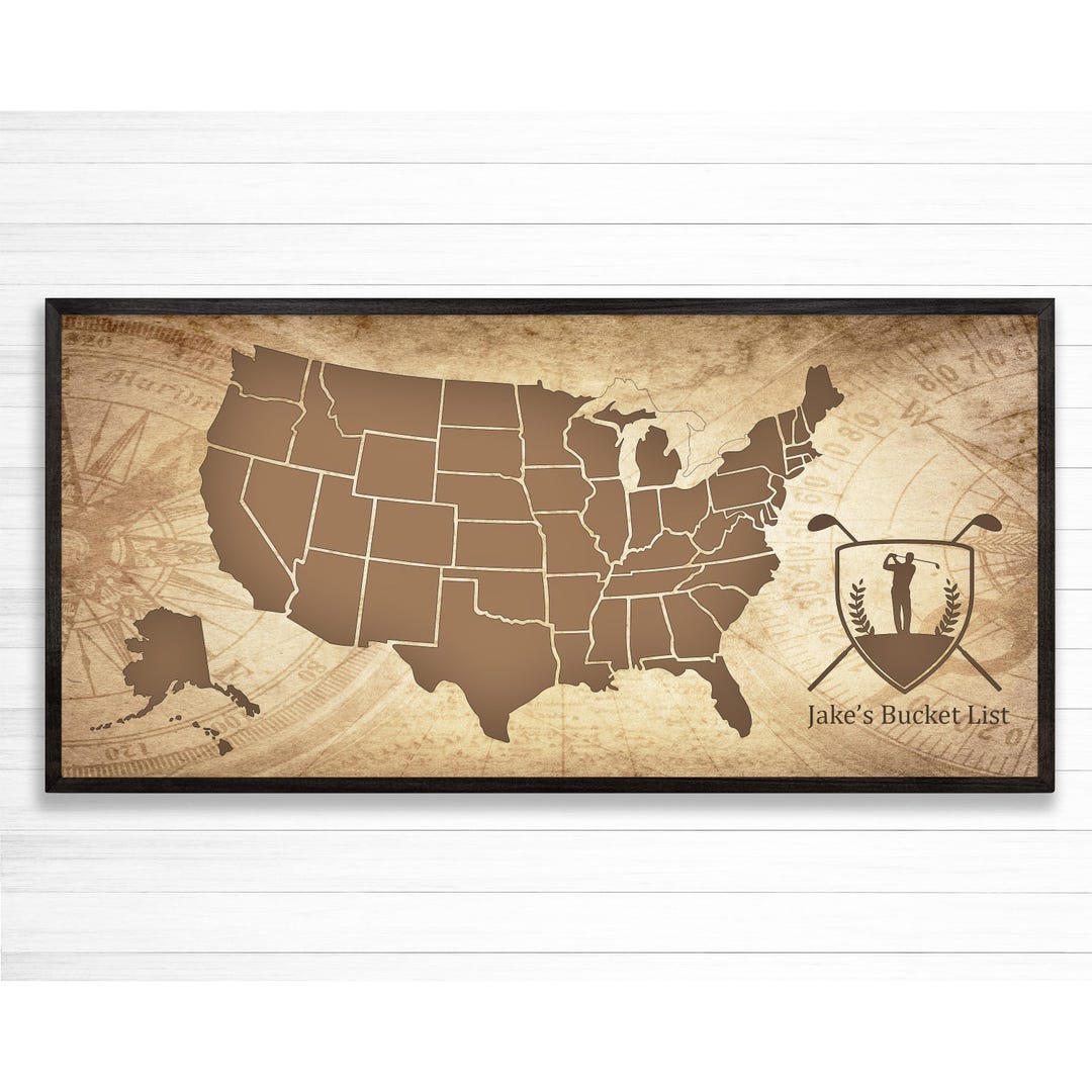 US Push Pin Golf Map - Gift for Golfer to Mark Golf Courses Played ...