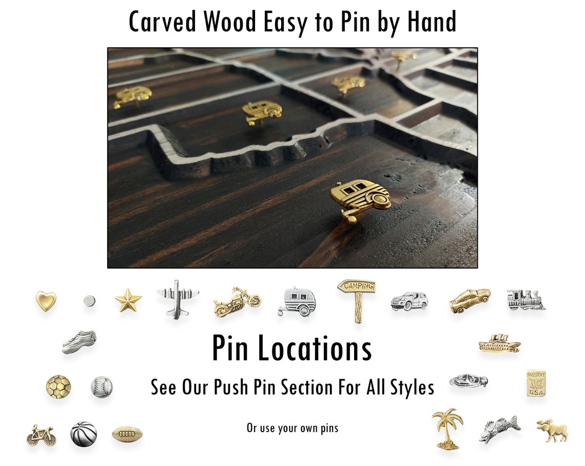 RV Travel Map Carved Wood US Map With Camper Motor Home Wall - Etsy