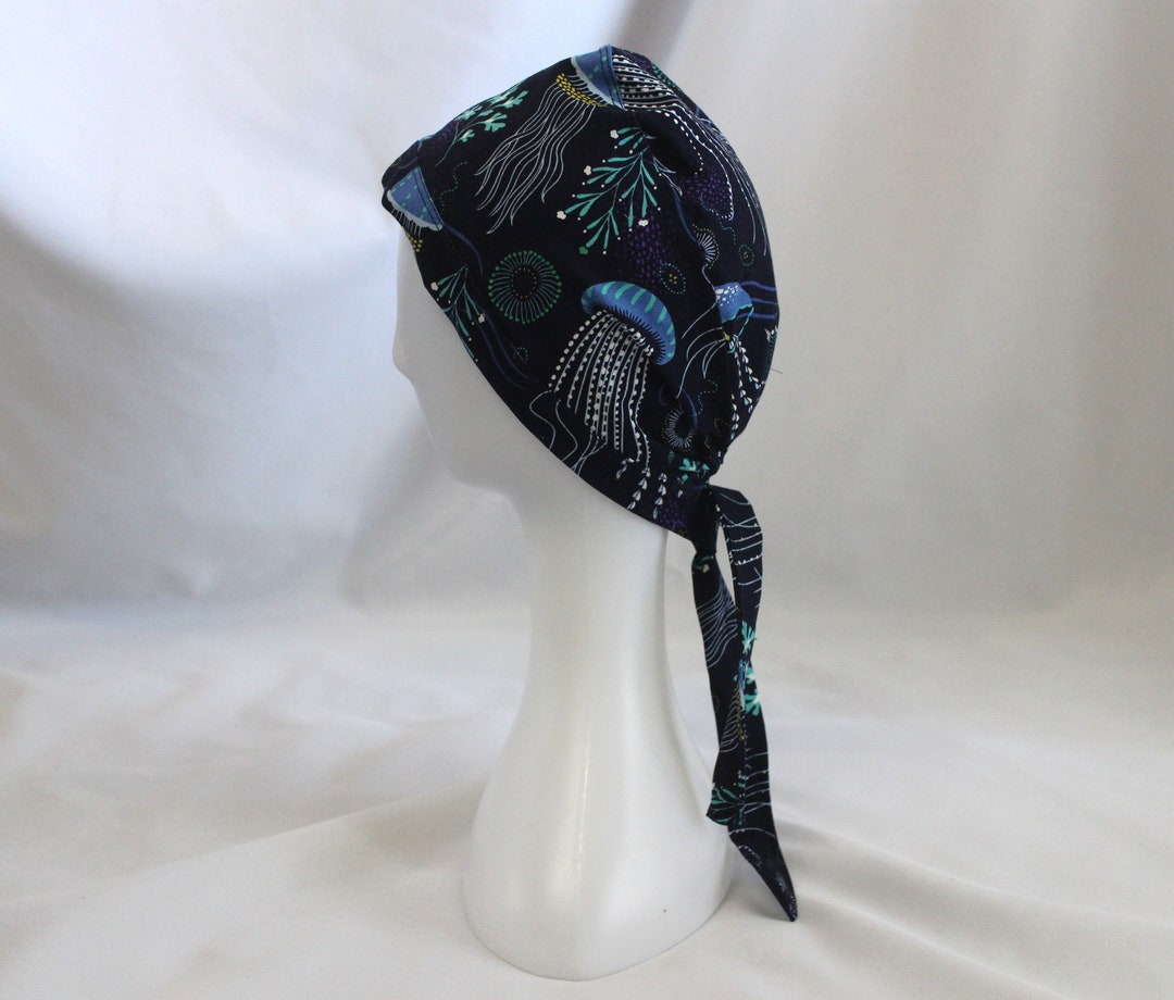 Navy Blue Sea & Jellyfish Surgical Scrub Cap Chemo Dentist Hat - Etsy